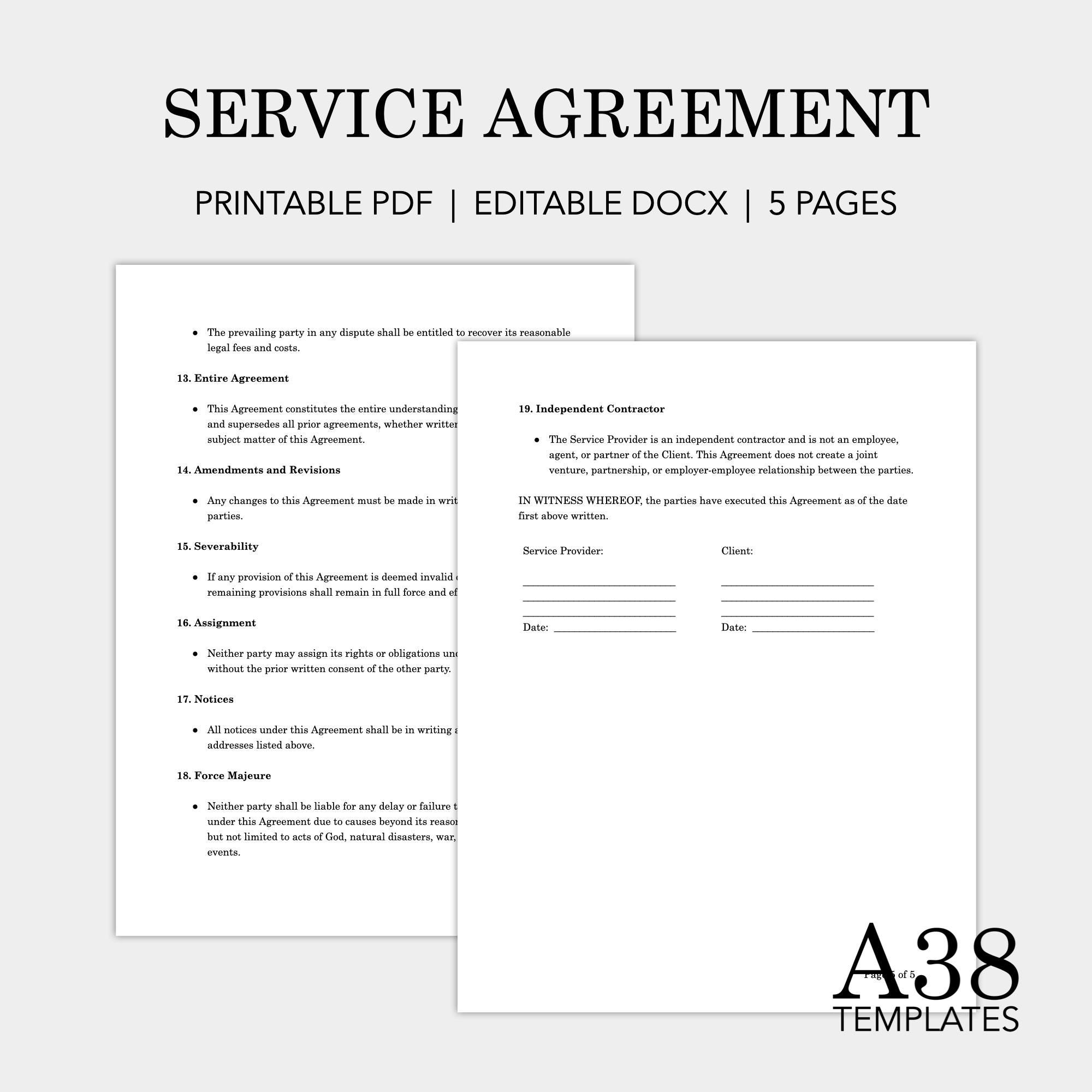 Service Agreement Template, Service Contract, Independent Contractor ...