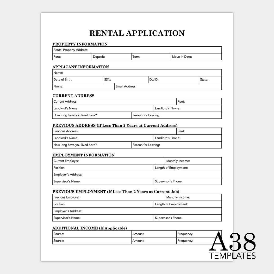 Rental Application Form Template: Tenant Screening, Property Management ...