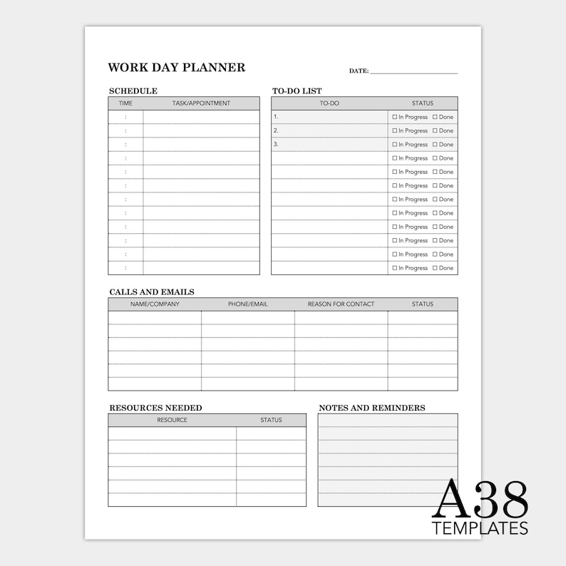 Work Day Planner Template: Daily Office Productivity, To-do List (printable PDF & Editable DOCX ...