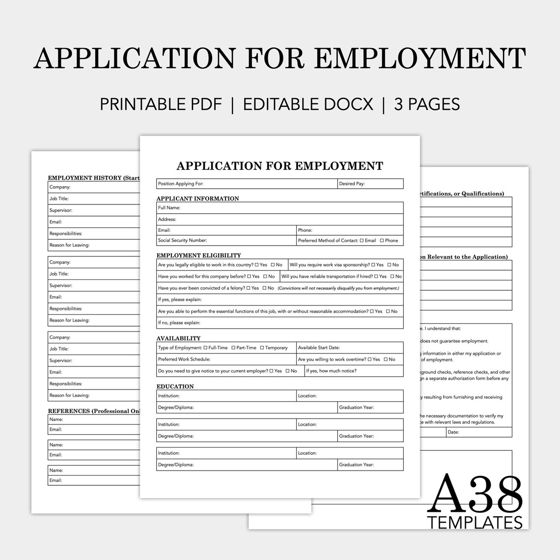 Application for Employment Form Template, Job Application Form ...