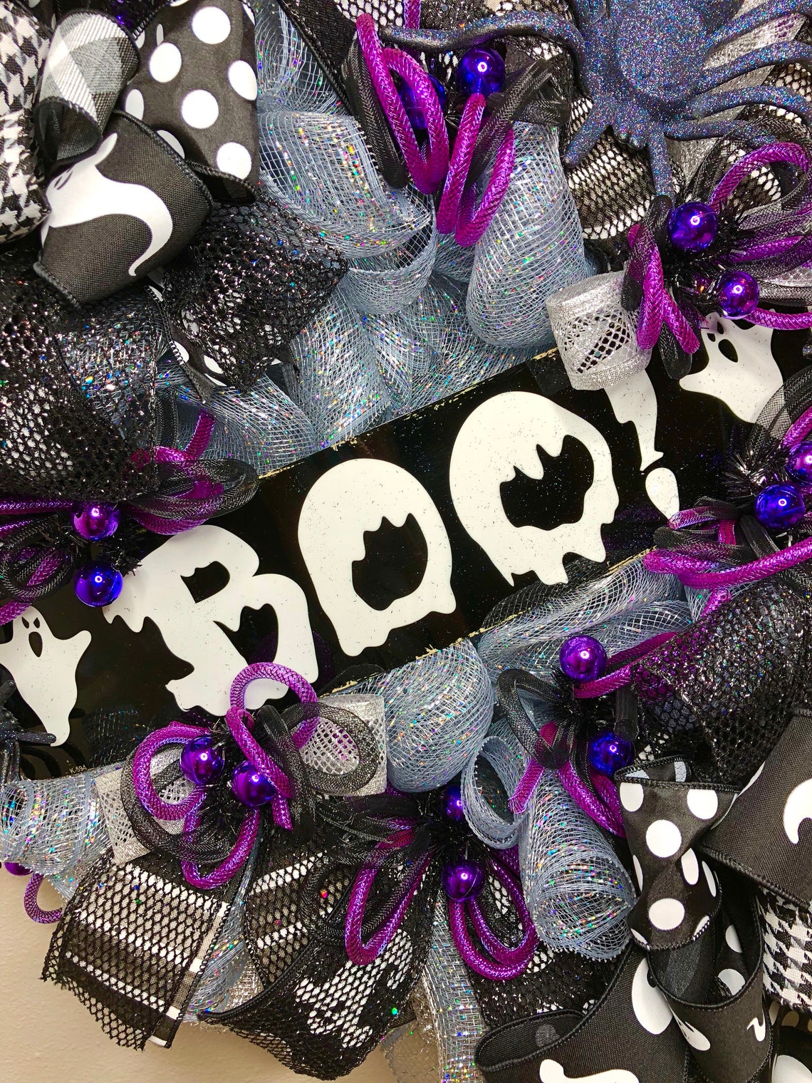 Halloween Ghost Deco Mesh Wreathhalloween Wreath Halloween - Etsy