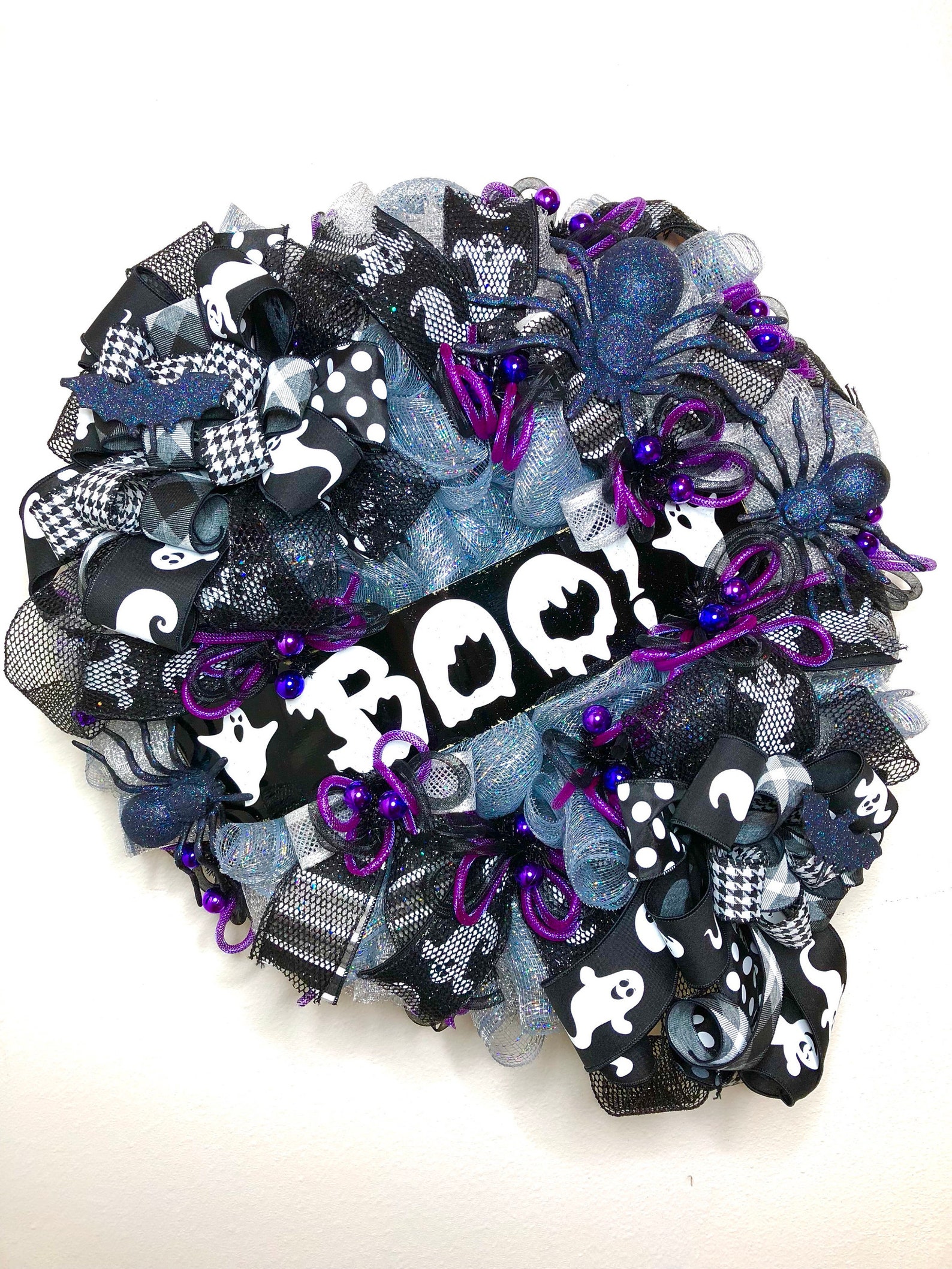 Halloween Ghost Deco Mesh Wreathhalloween Wreath Halloween - Etsy