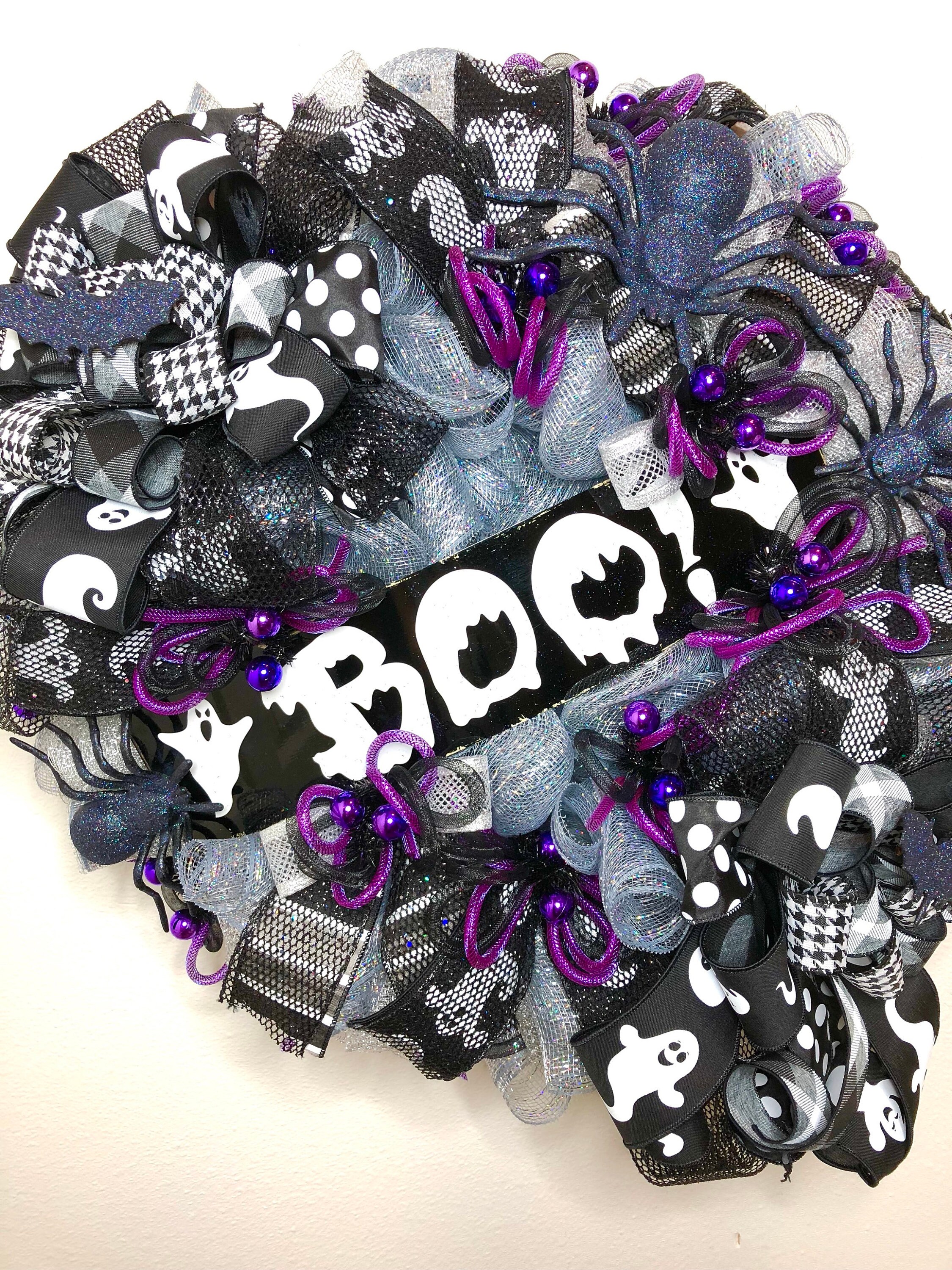 Halloween Ghost Deco Mesh Wreathhalloween Wreath Halloween - Etsy