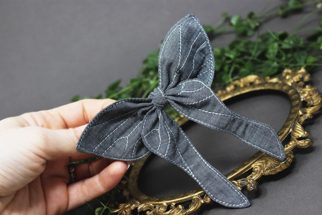 Luna Moth Hair Bow / Embroidered Moth Hair Bow, Grey Butterfly Hair Bow ...