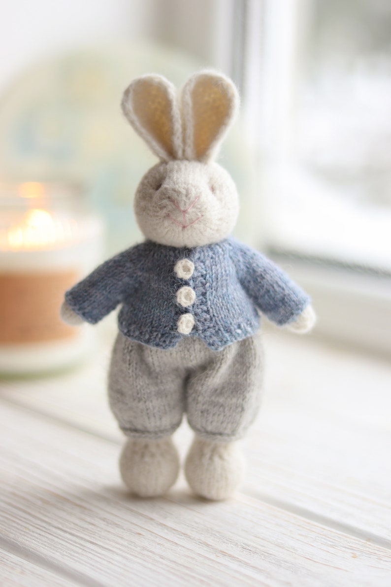 Handmade Knitted Couple of Rabbits "grey and White" - Hand Knit Little ...