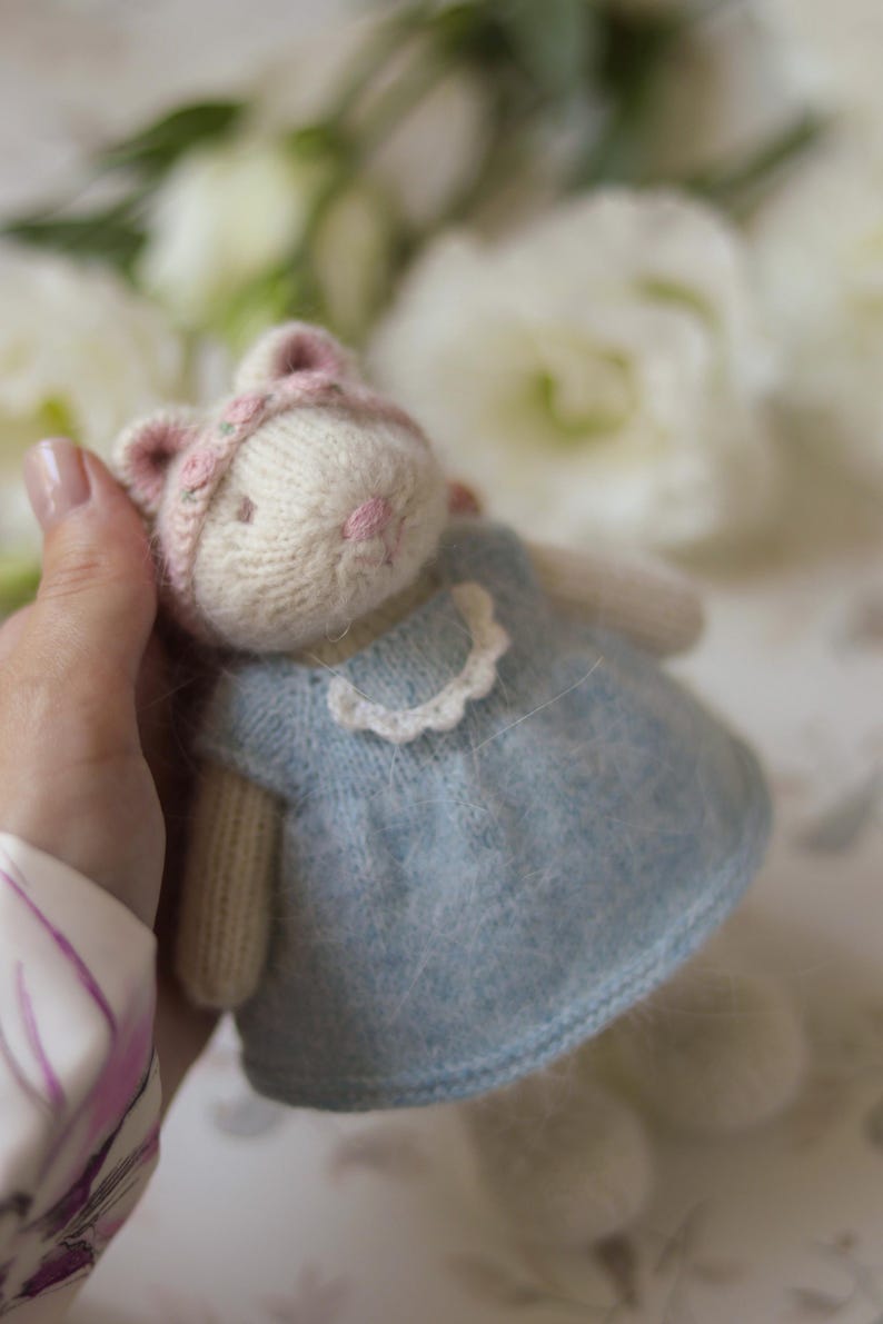 Knitted Stuffed Mouse Dressed Toy - Hand Knit Little Mini Mouse Toy in ...