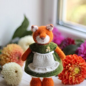 Knitted Fox Toy in Green Dress - Stuffed Knitted Animal Toy - Hand Knit ...