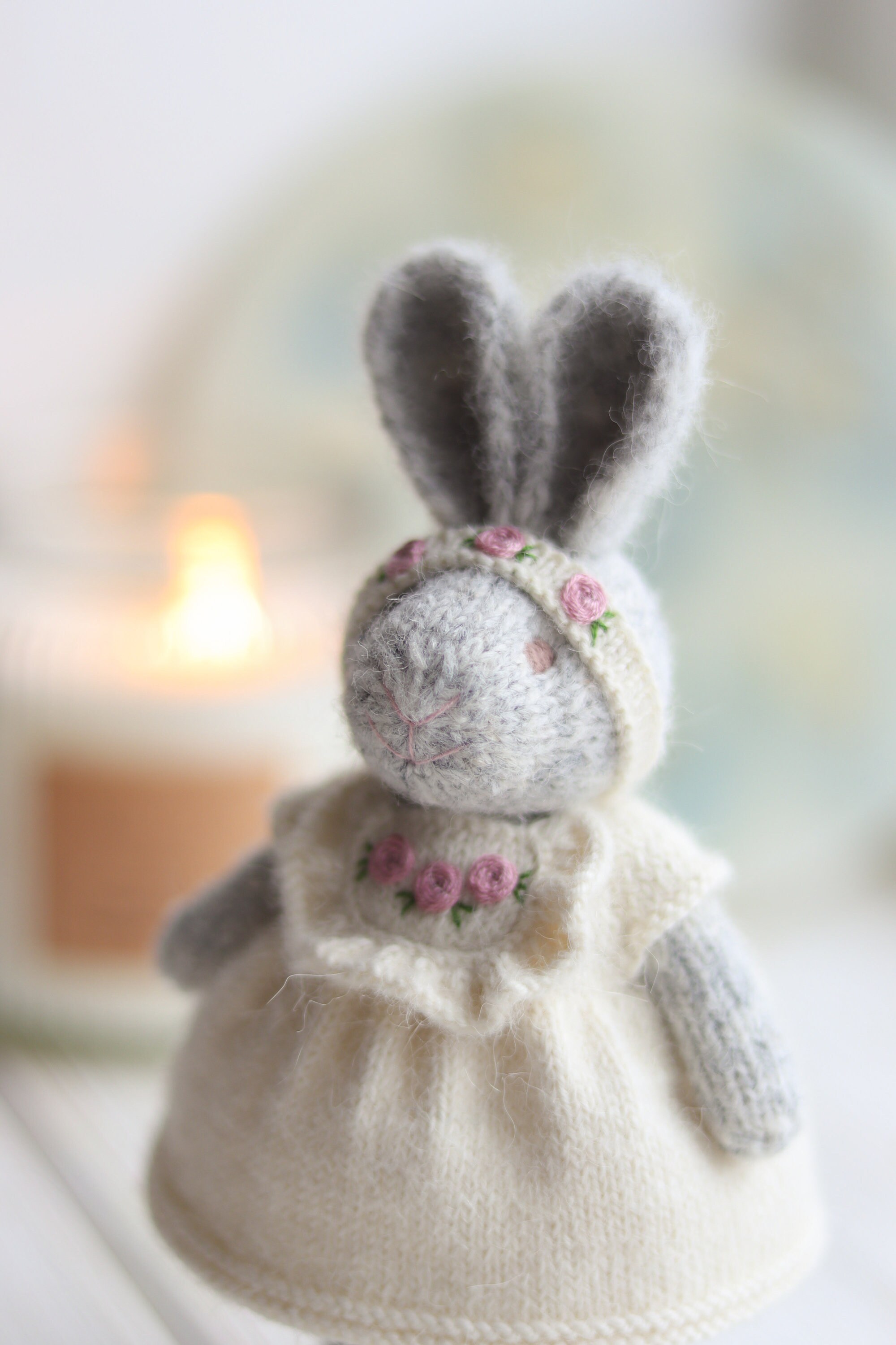 Handmade Knitted Couple of Rabbits "grey and White" - Hand Knit Little ...