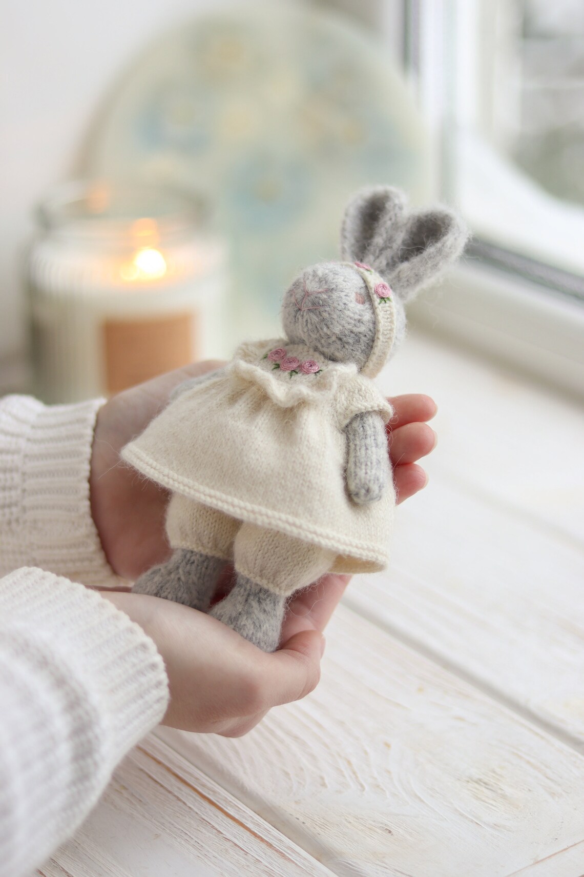 Handmade Knitted Couple of Rabbits "grey and White" - Hand Knit Little ...