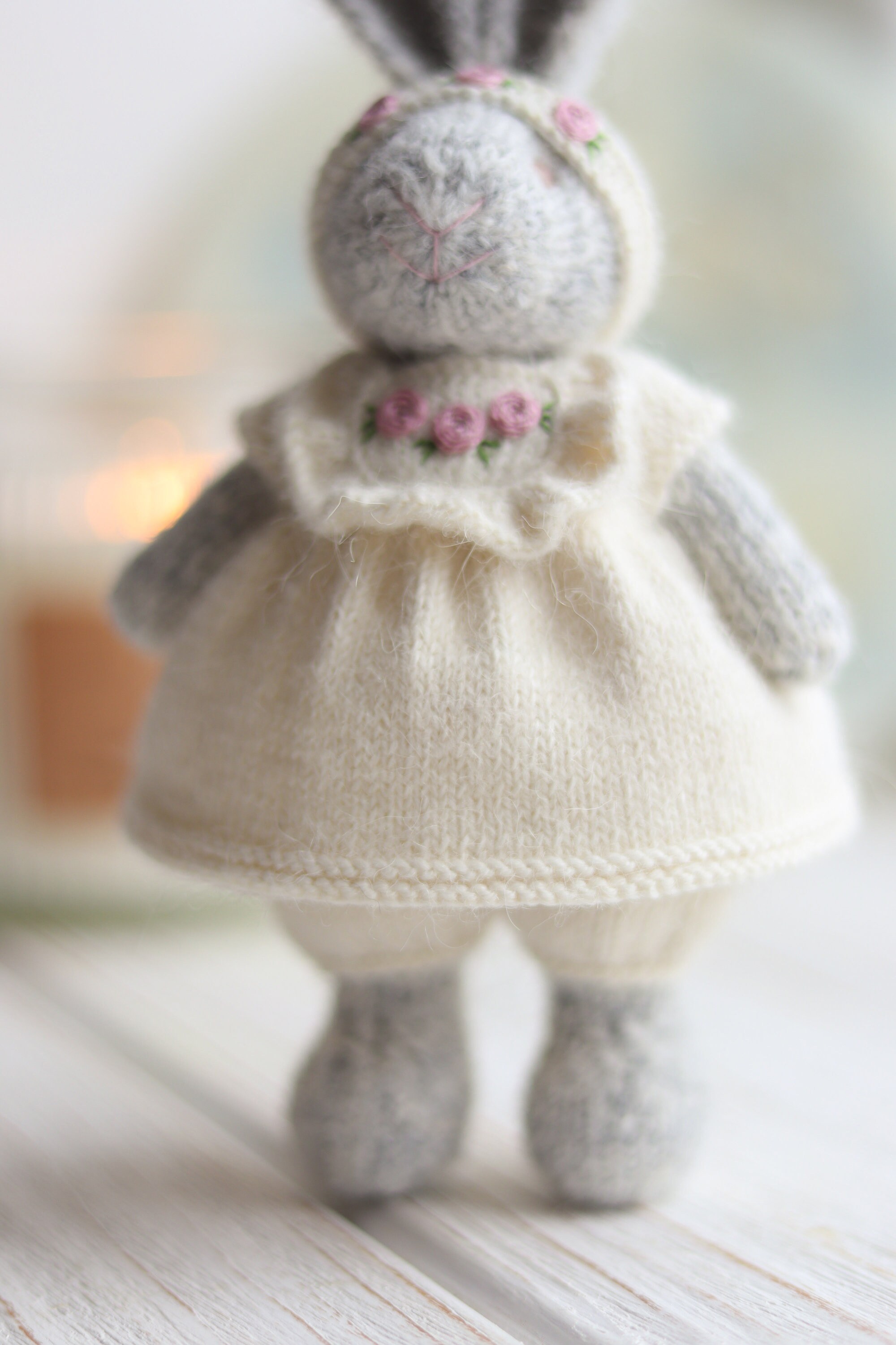 Handmade Knitted Couple of Rabbits "grey and White" - Hand Knit Little ...