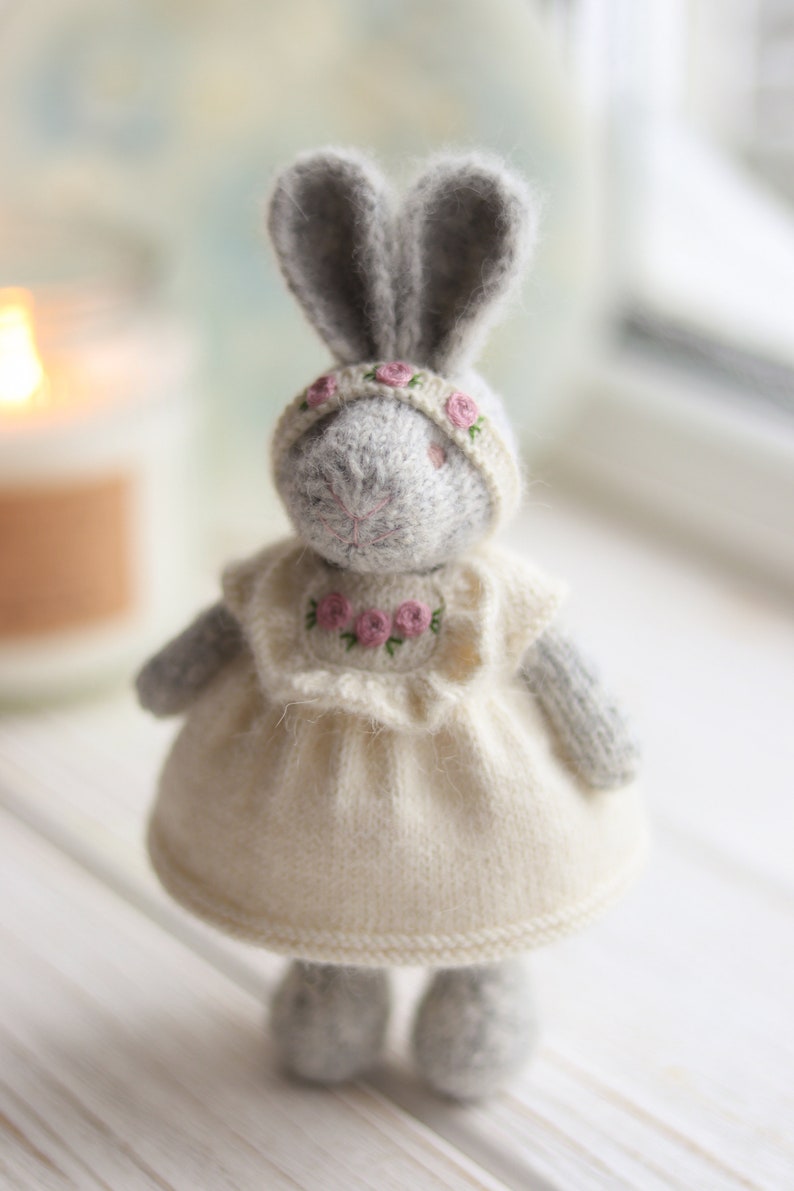 Handmade Knitted Couple of Rabbits "grey and White" - Hand Knit Little ...