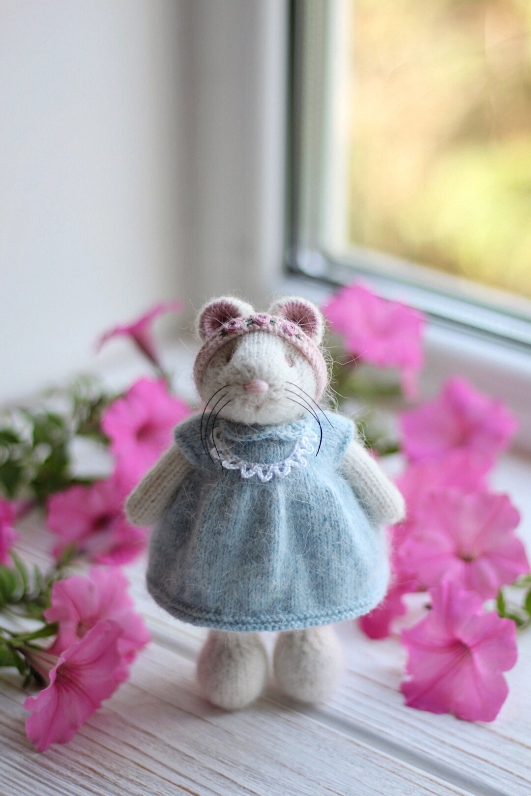 Knitted Stuffed Mouse Dressed Toy - Hand Knit Little Mini Mouse Toy in ...