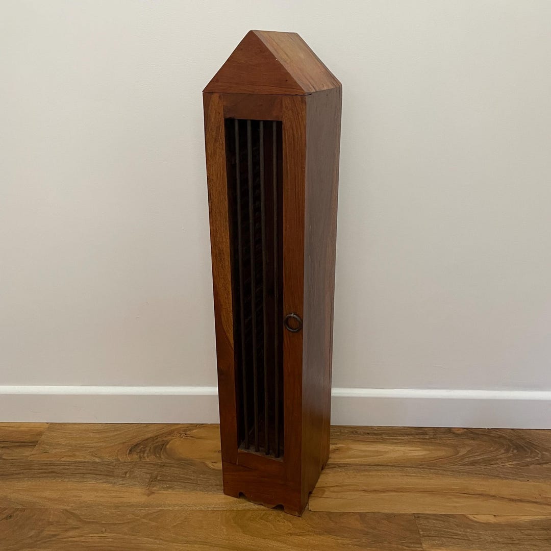 Solid Wood CD Storage Tower Rack With Door | Stores 29 Audio Cds ...