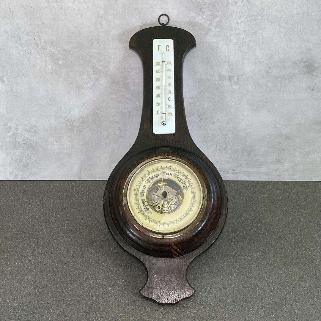 Vintage Wooden Barometer & Thermometer Wall Hanging Weather Station ...