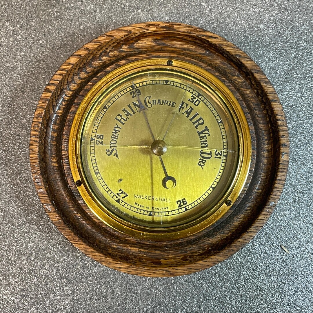 Vintage 50s Walker & Hall Wooden Round Wall Hanging Weather Station ...