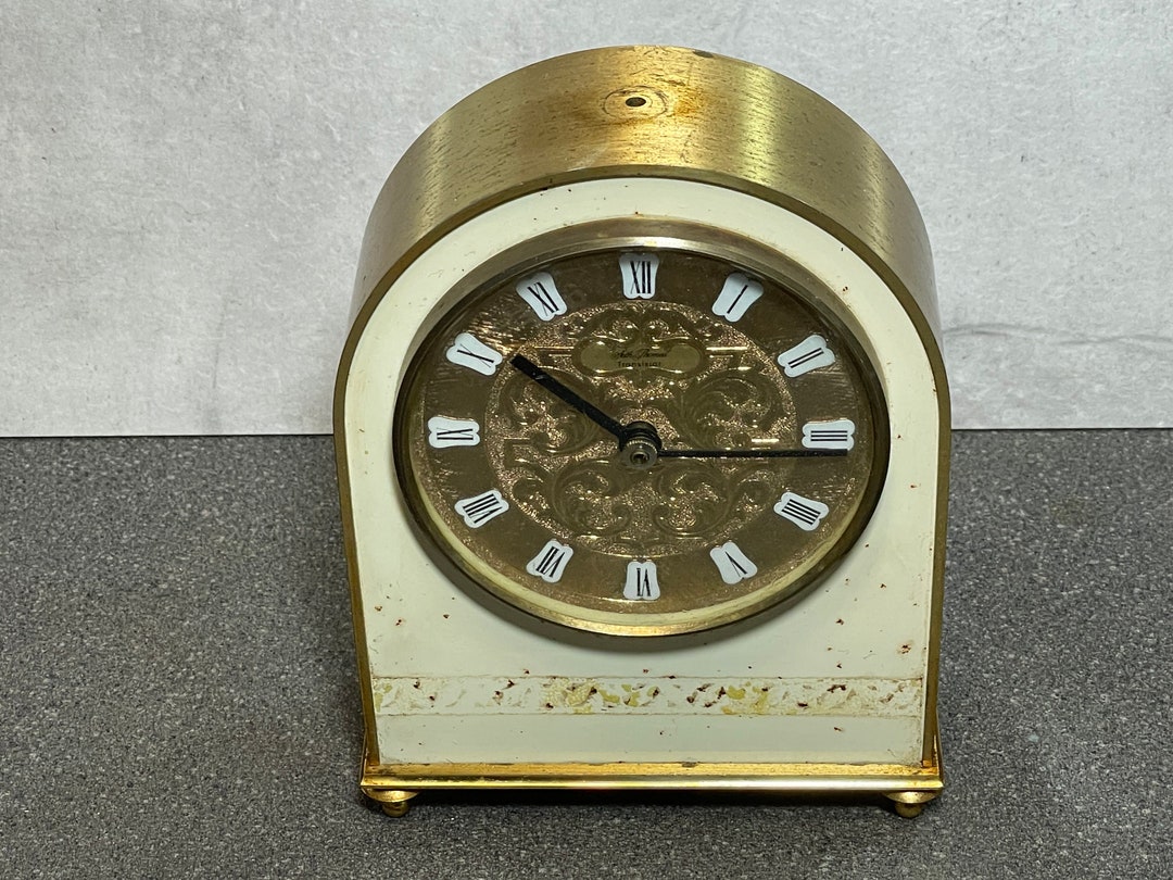 Vintage Seth Thomas Brass Carriage Mantle Clock Battery Operated Gold ...