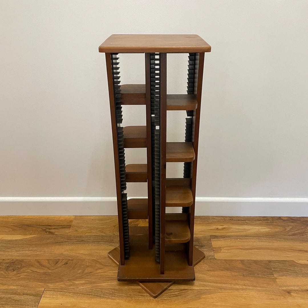 Wooden Rotating CD Storage Tower Rack Shelves | Stores 110+ Audio Cds ...