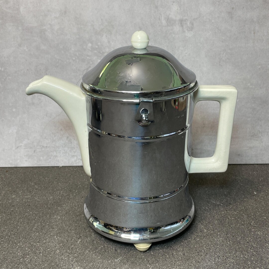 Vintage Art-deco 1930s Ever-hot Ceramic Coffee Pot Chrome Cover ...
