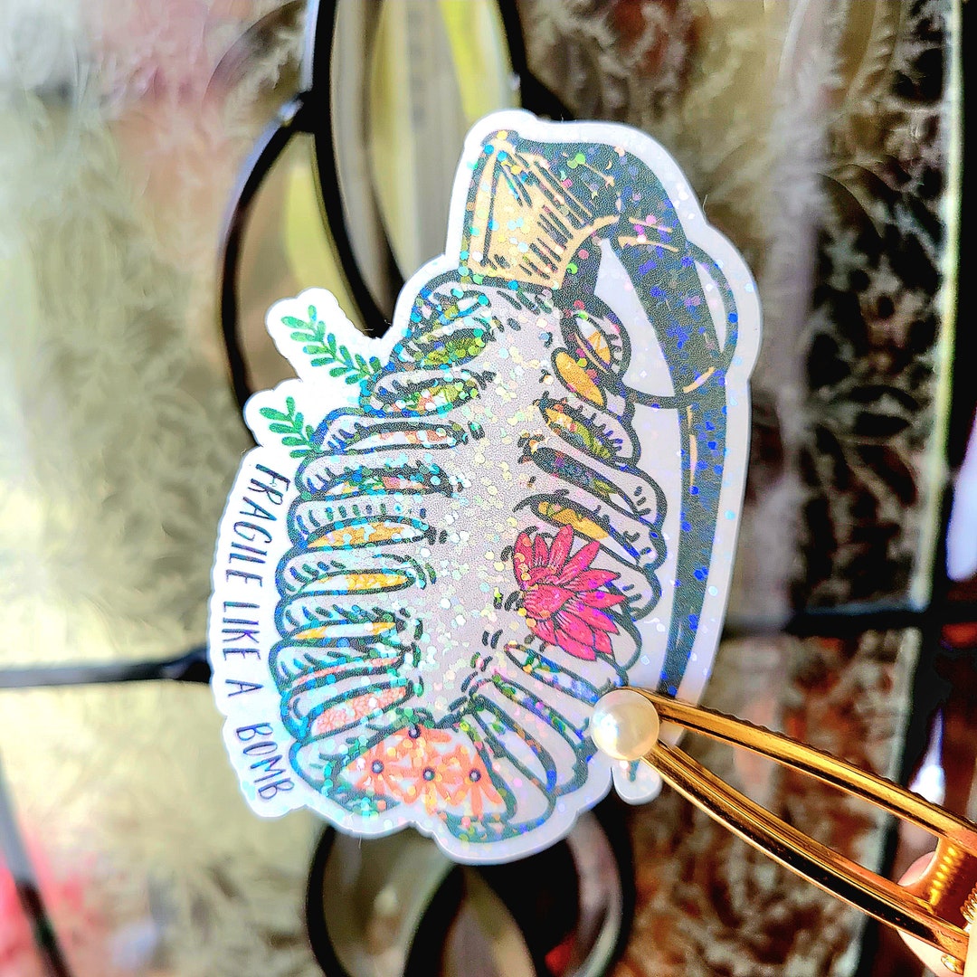 Fragile Like a Bomb Sticker, Floral Ribcage Sticker, Sticker - Etsy