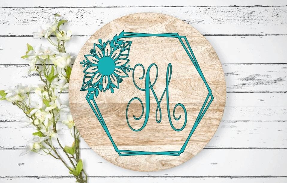 Monogram Decal Initial Decal Initial Wreath Decal Sunflower - Etsy