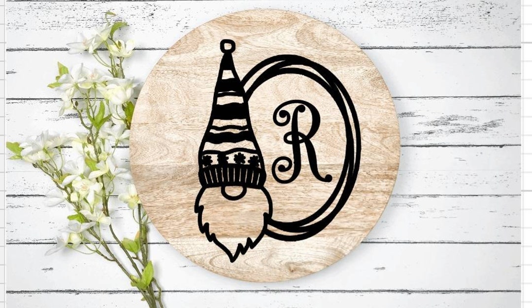 Monogram Decal, Initial Decal, Initial Wreath Decal, Gnome Decor ...