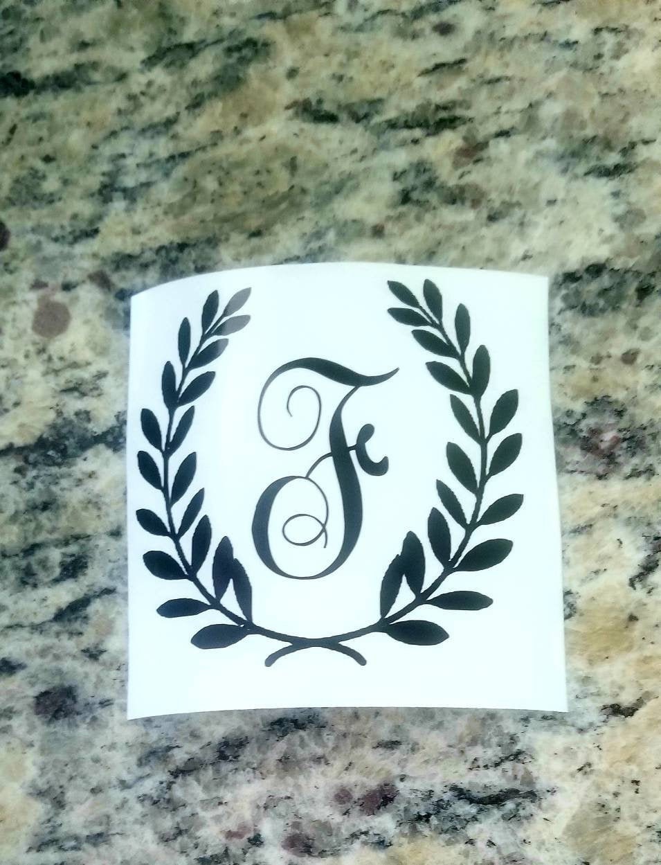 Monogram Decal Initial Decal Initial Wreath Decal Wedding - Etsy