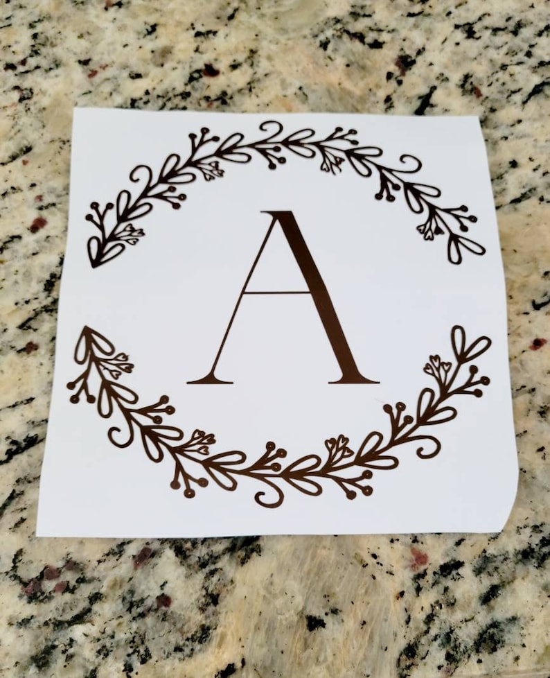 Monogram Decal Initial Decal Initial Wreath Decal Wedding - Etsy