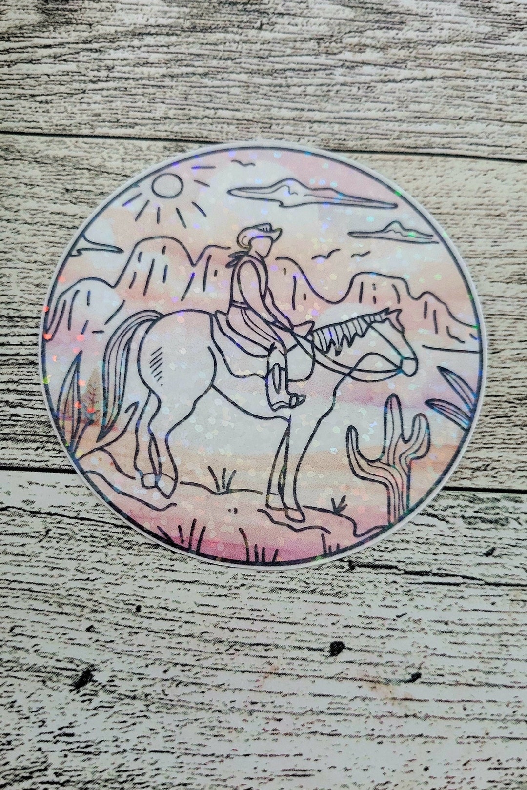 Boho Western Sticker, Beautiful Western Scenery, Glittery Sticker - Etsy