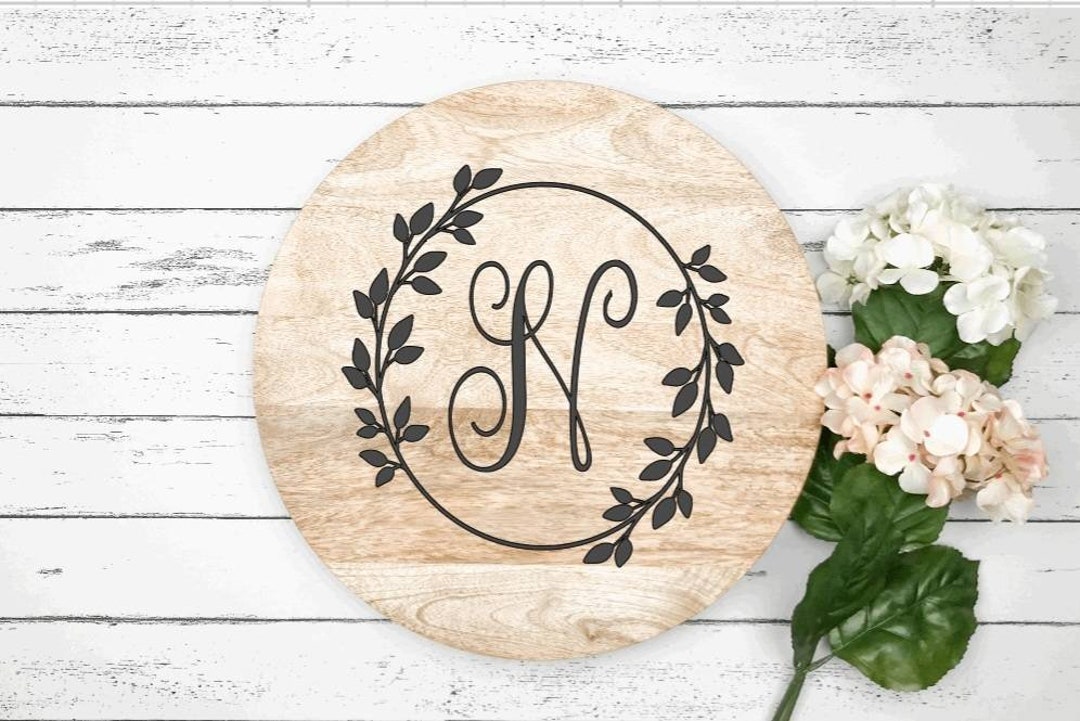 Monogram Wreath Decal, Initial Decal, Initial Wreath Decal, Wedding ...
