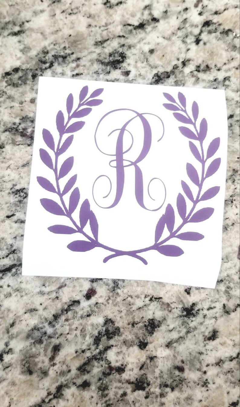 Monogram Decal Initial Decal Initial Wreath Decal Wedding | Etsy
