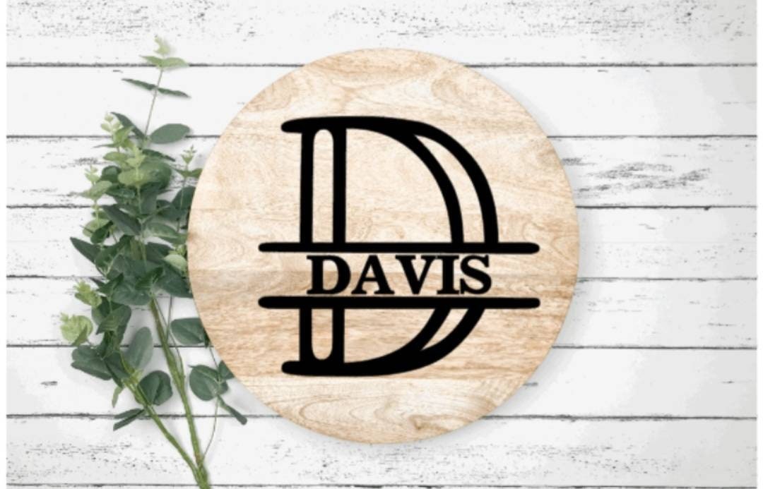 Split Monogram Decal, Name Wreath Decal, Noodle Board Decal, Door Decal ...