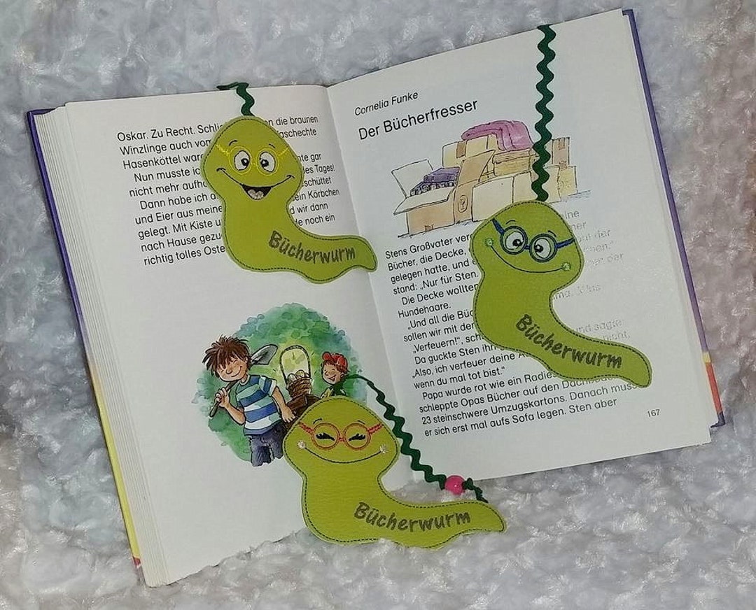 12 Designs Bookmark Bookworm Pendant Key Chain, 24x Digital Embroidery ...