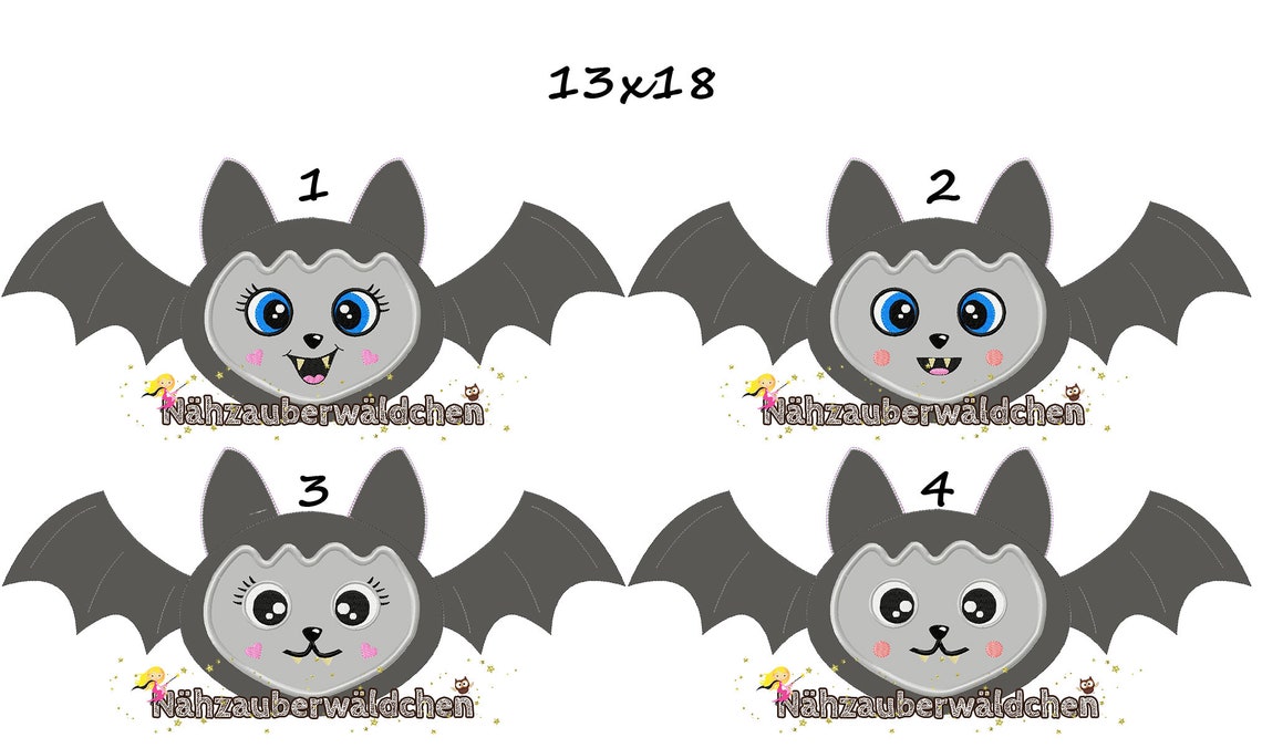 4x Stickdatei Fledermaus ITH 13x18 Stickmuster Halloween bat - Etsy.de
