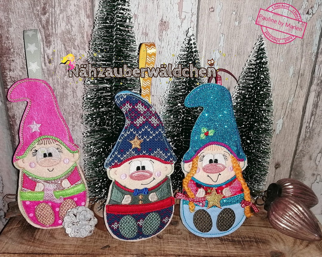 12x Gnom Elf Snap Pendant Tag in Size 5x7 Digital Embroidery File in ...