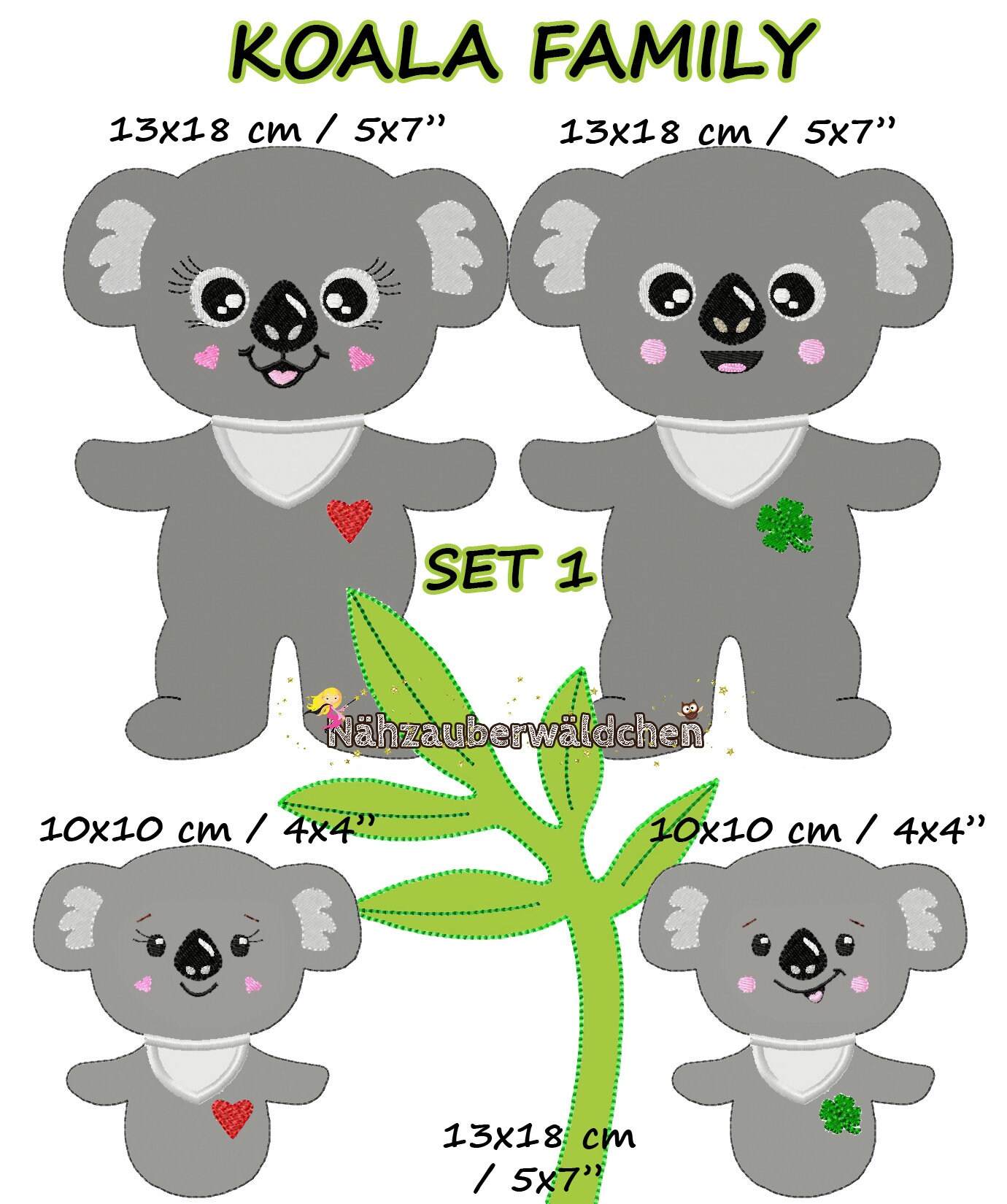 1. SET Stickdatei KOALA Familie ITH 13x18 cm Eukalyptus in - Etsy.de