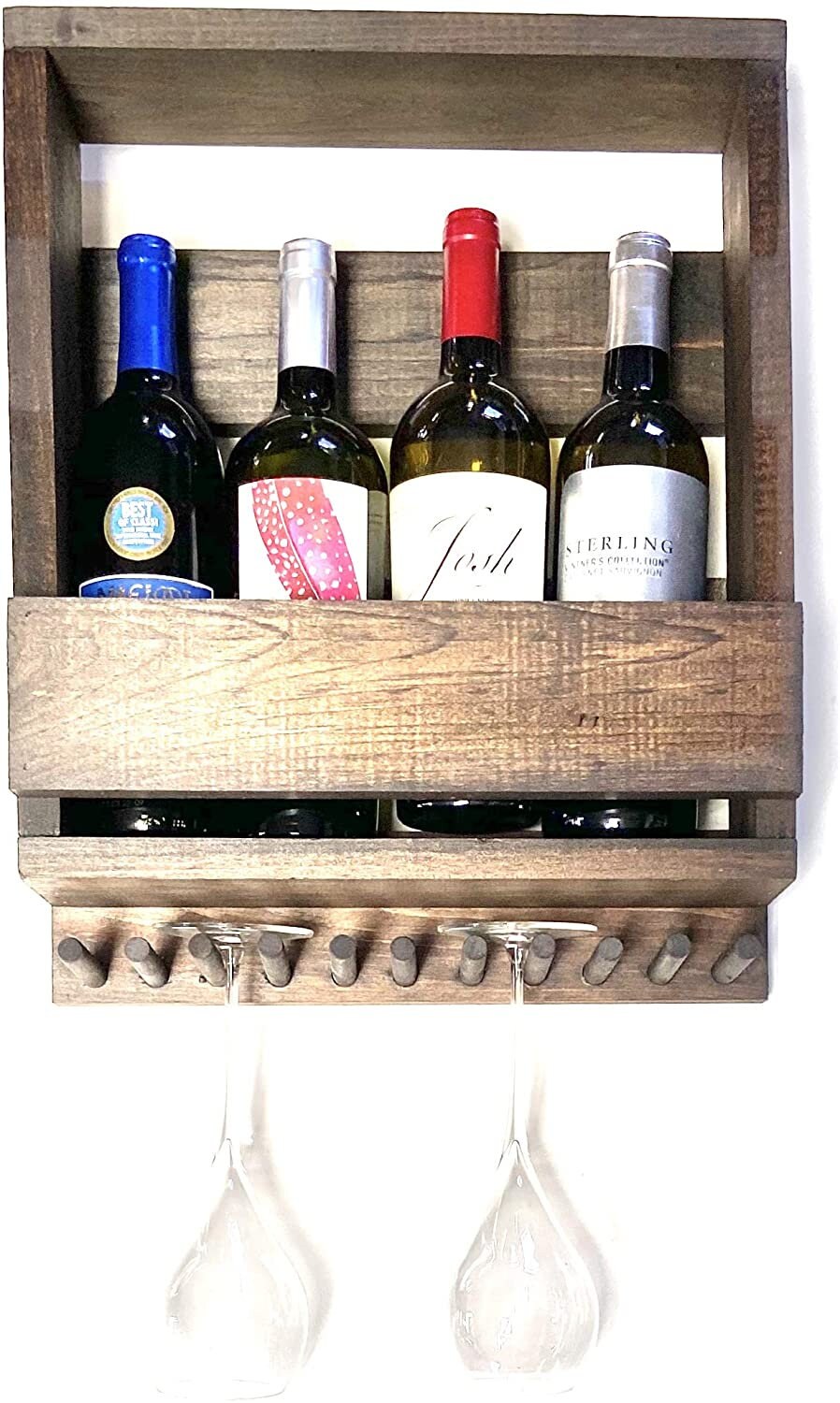 Distressed 4 Bottle Wine and Wine Glass Rack Wall Mount Decor | Etsy