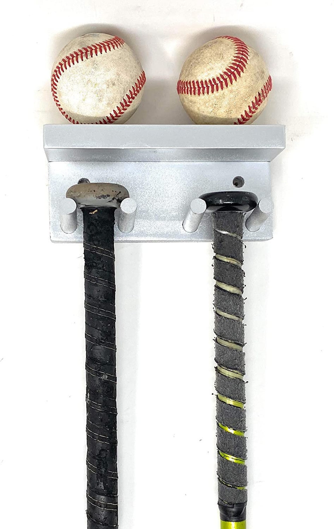 Baseball Bat Display Holder Rack Wood Silver 3 Full Size Standard Bats ...