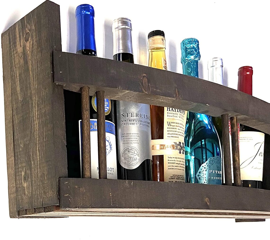 Distressed Wood Wall Mount Bar Shelf Decor Handmade Curved | Etsy