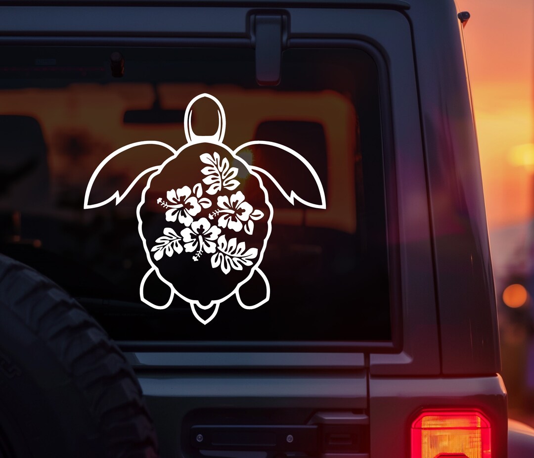 Floral Turtle, Hibiscus Turtle Car Decal, Flowers and Turtles Window ...
