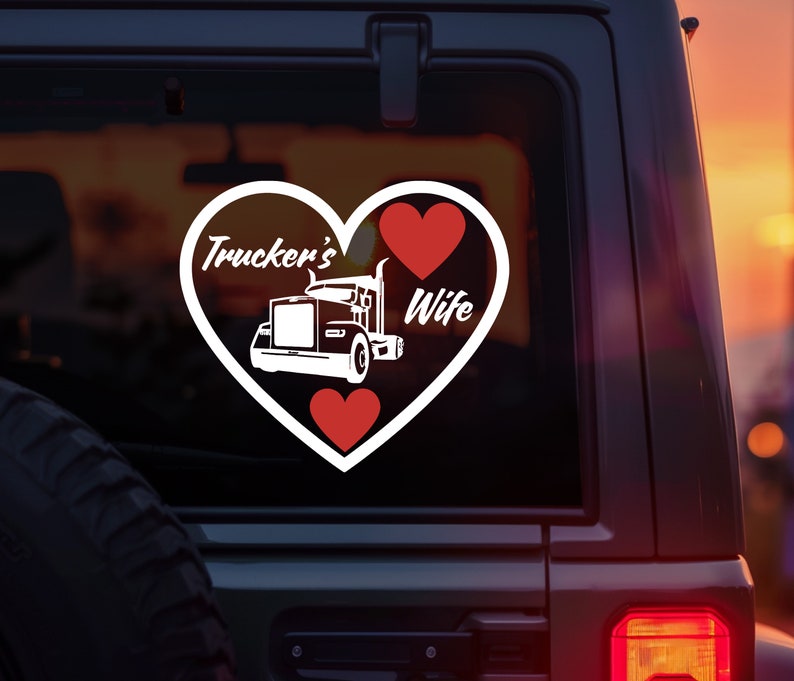 Trucker's Wife Decal - Heart Truck Window Sticker - Funny Car Decal - Etsy