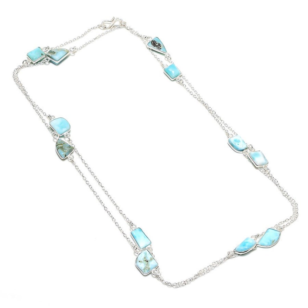 Dominican Republic Caribbean Larimar Gemstone Handmade Necklace Chain ...