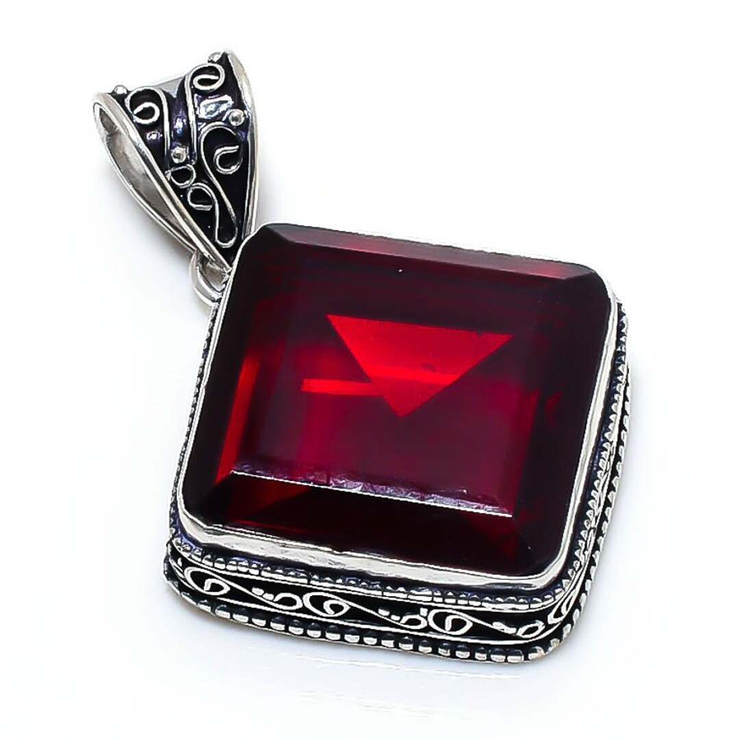Mozambique Garnet Gemstone 925 Silver Pendant 2 Red Garnet Handmade ...