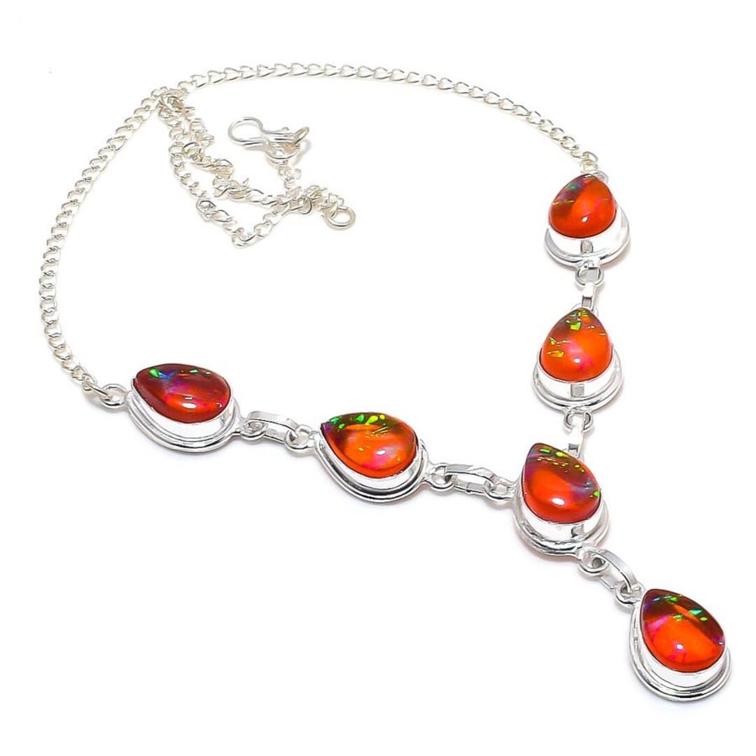 Australian Triplet Opal Gemstone 925 Silver Handmade Necklace 18 Orange ...