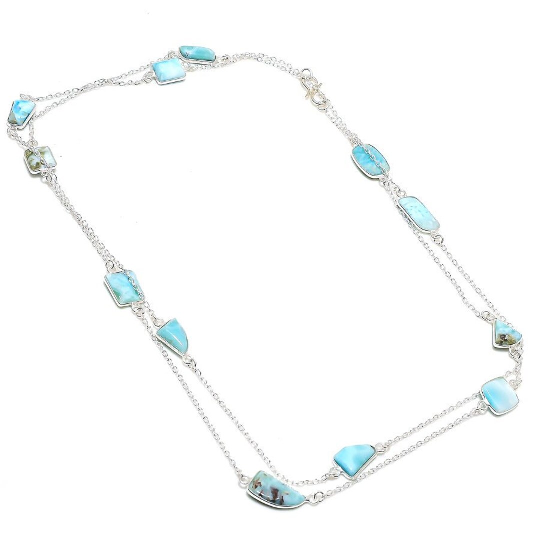 Dominican Republic Caribbean Larimar Gemstone Handmade Necklace Chain ...