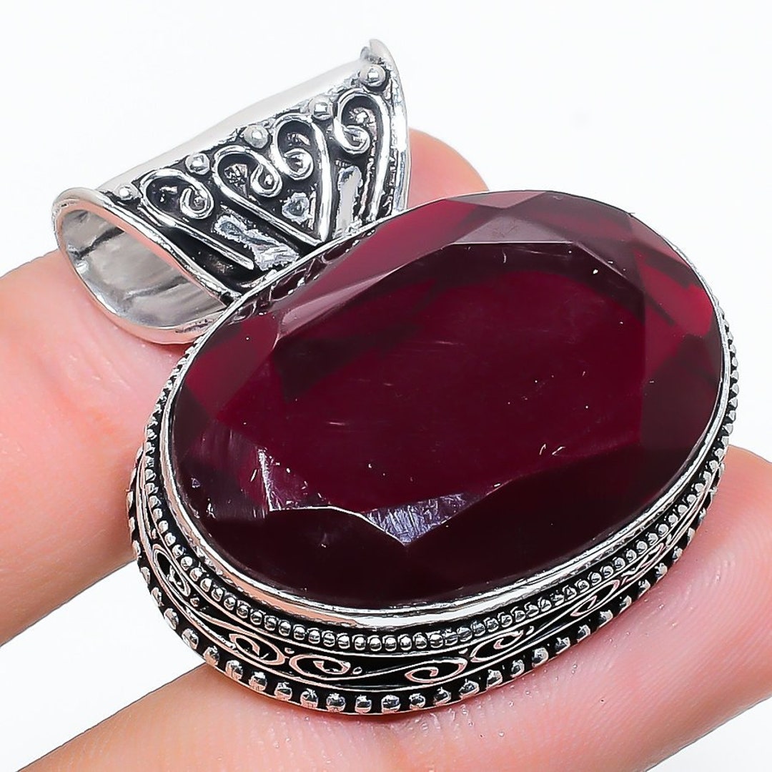Big Kashmir Red Ruby Gemstone Handmade Pendant 925 Silver - Etsy