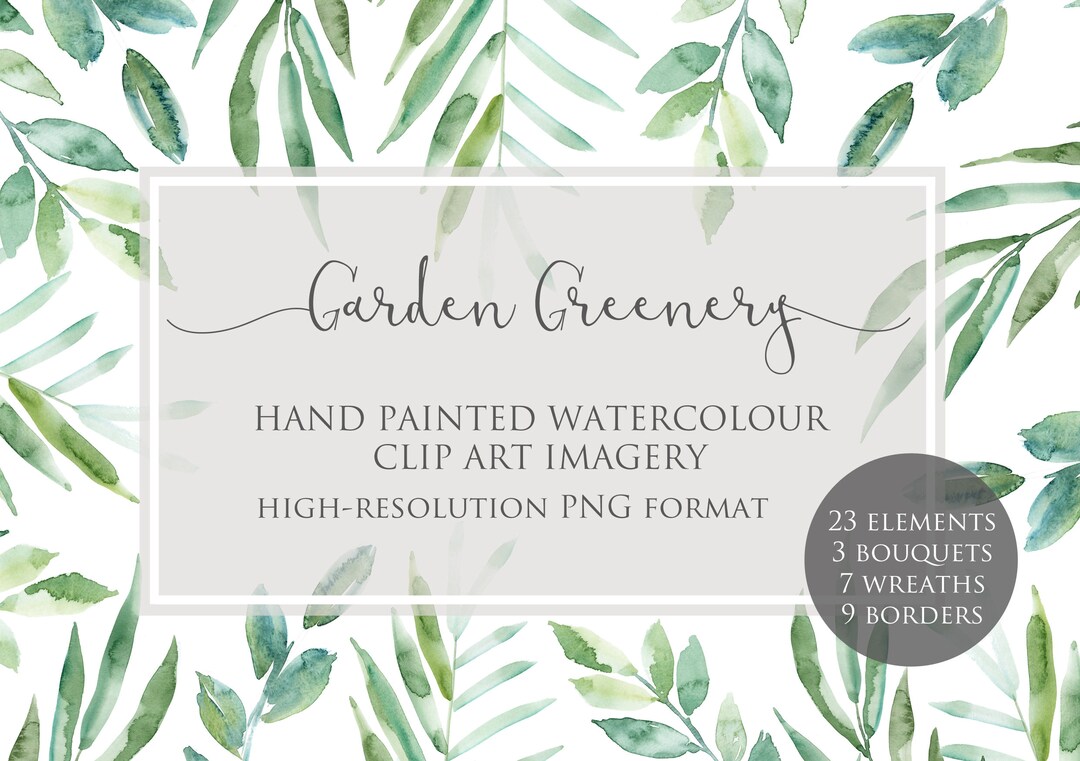 Garden Greenery Digital Hand Painted Watercolour Clip Art Imagery for ...