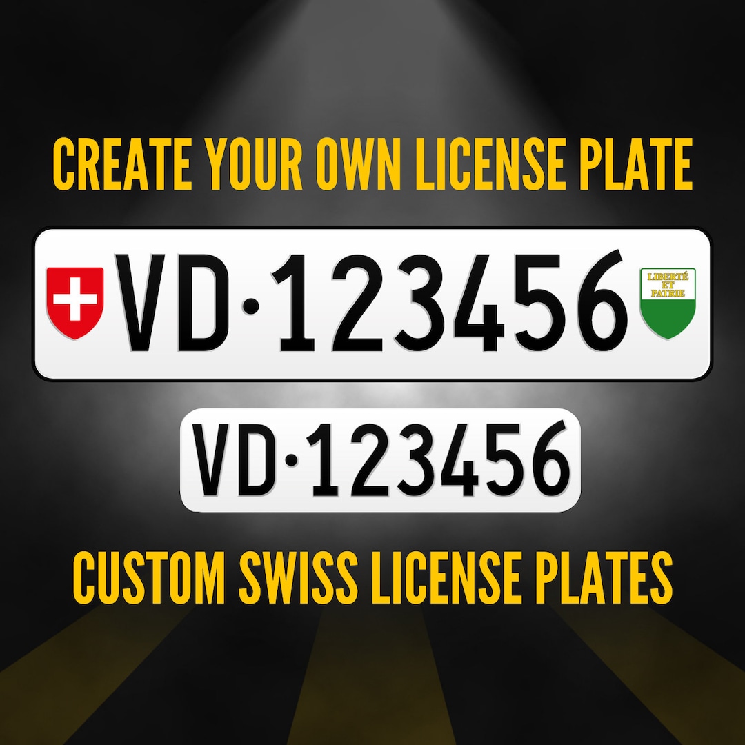 Custom Set Swiss License Plates From Canton of Vaud With YOUR TEXT ...