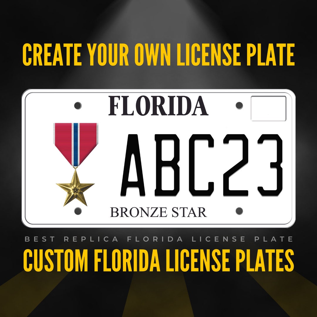 Custom Florida License Plate / Bronze Star Florida License Plate With ...