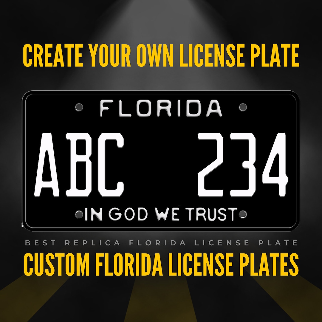 Custom Florida License Plate / in God We Trust / Black Florida License ...