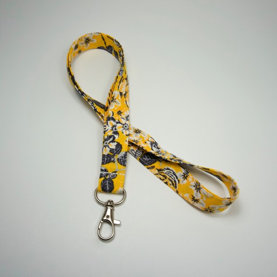 Lanyard Yellow Floral Fabric With Swivel Clasp ID Badge | Etsy